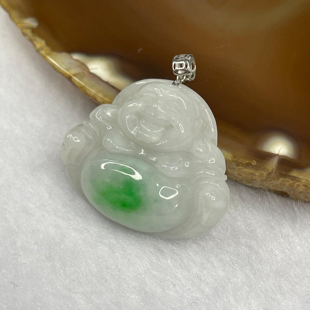 Type A Spicy Green Piao Hua Jade Jadeite Milo Buddha with 18K Gold Clasp - 6.51g 24.5 by 29.1 by ...
