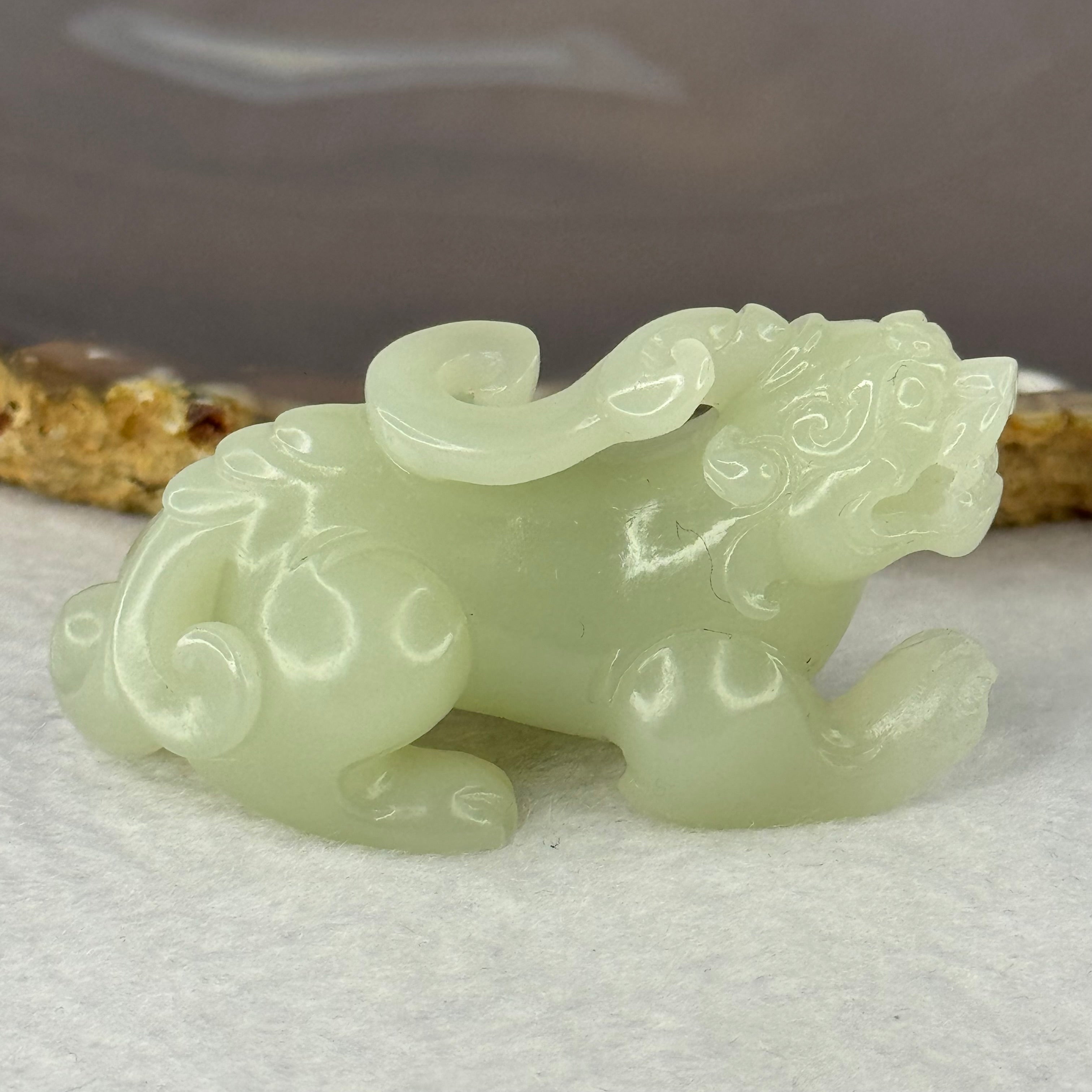 Natural Light Green Nephrite Pixiu Mini Display 42.98g 55.2 by 26.2 by