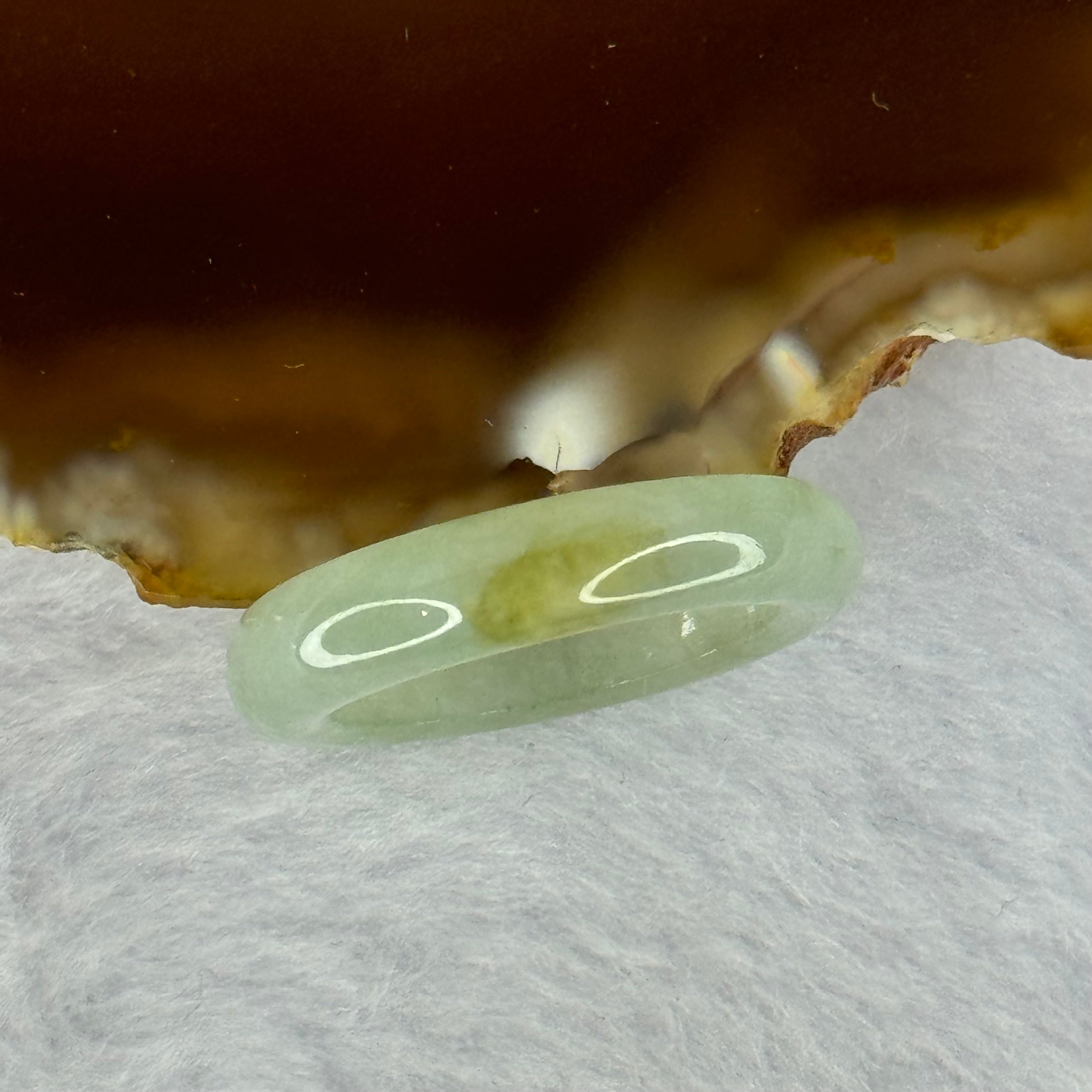 Type A Semi Icy Light Green with Yellow Brown Patch Jadeite Ring 3.26g