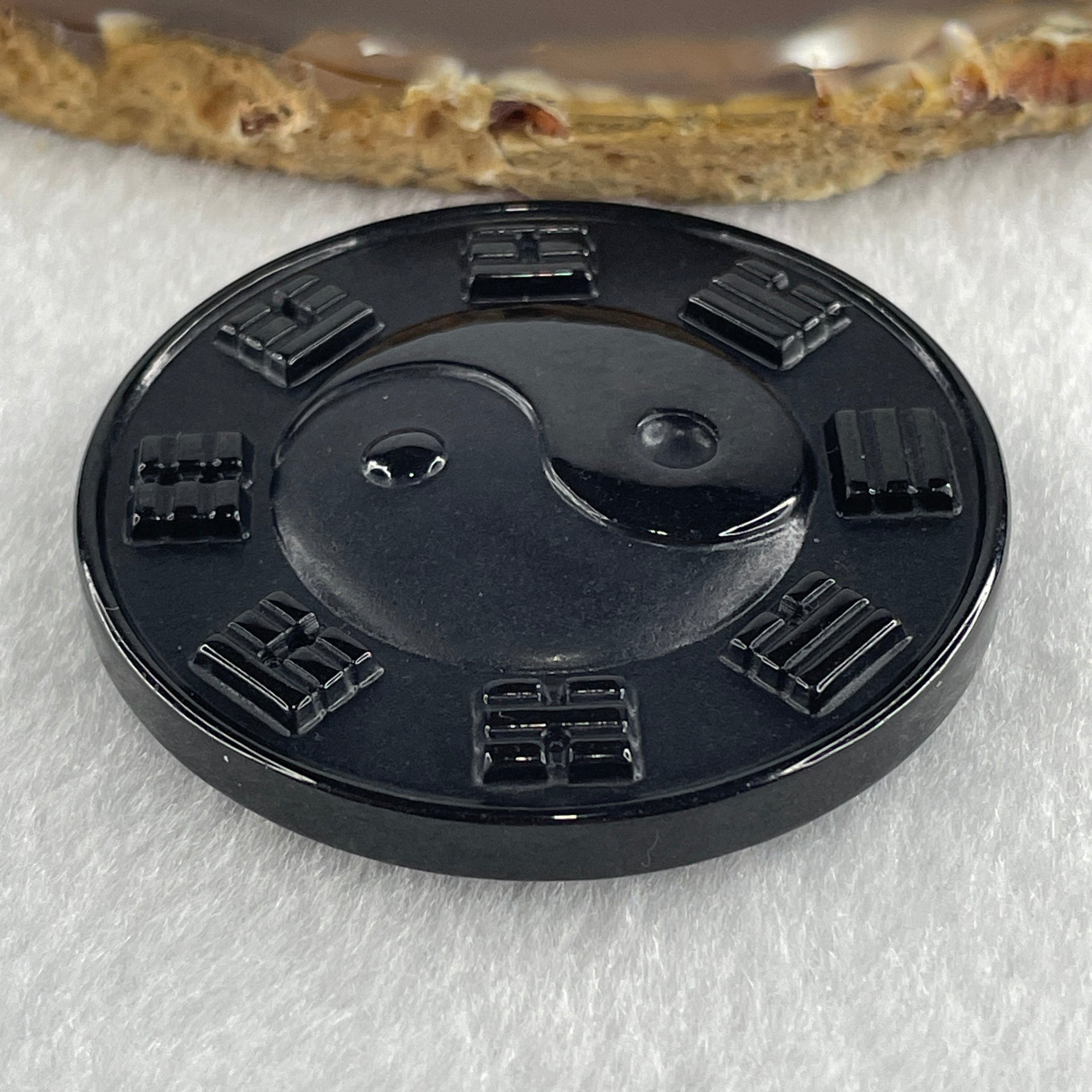 Type A Opaque Black Omphacite Jadeite Yin Yang Coin Pendant 35.80g 49.