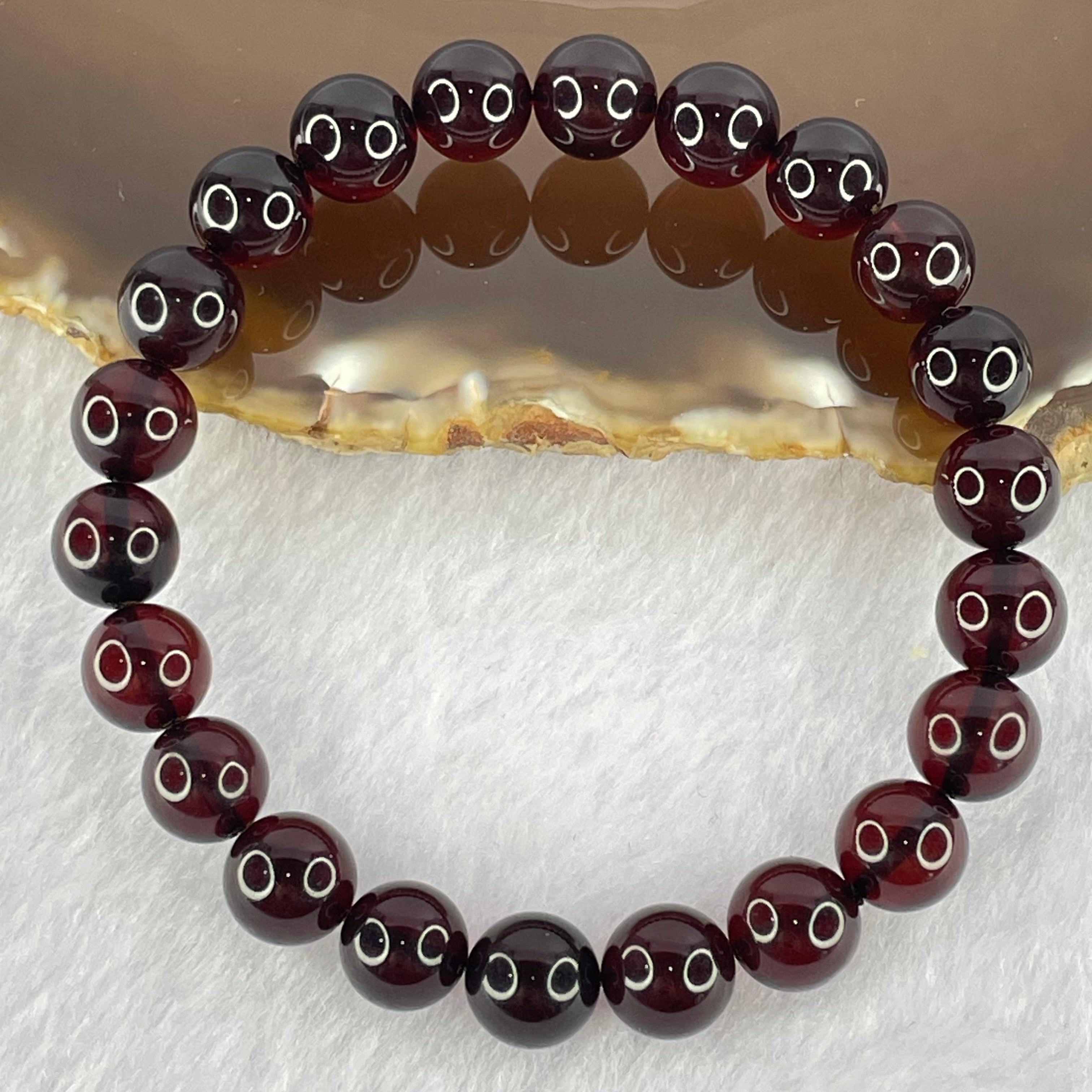Natural Dark Blood Red Amber Beads Bracelet 天然血珀手链 7.62g 16cm 8.6mm 22