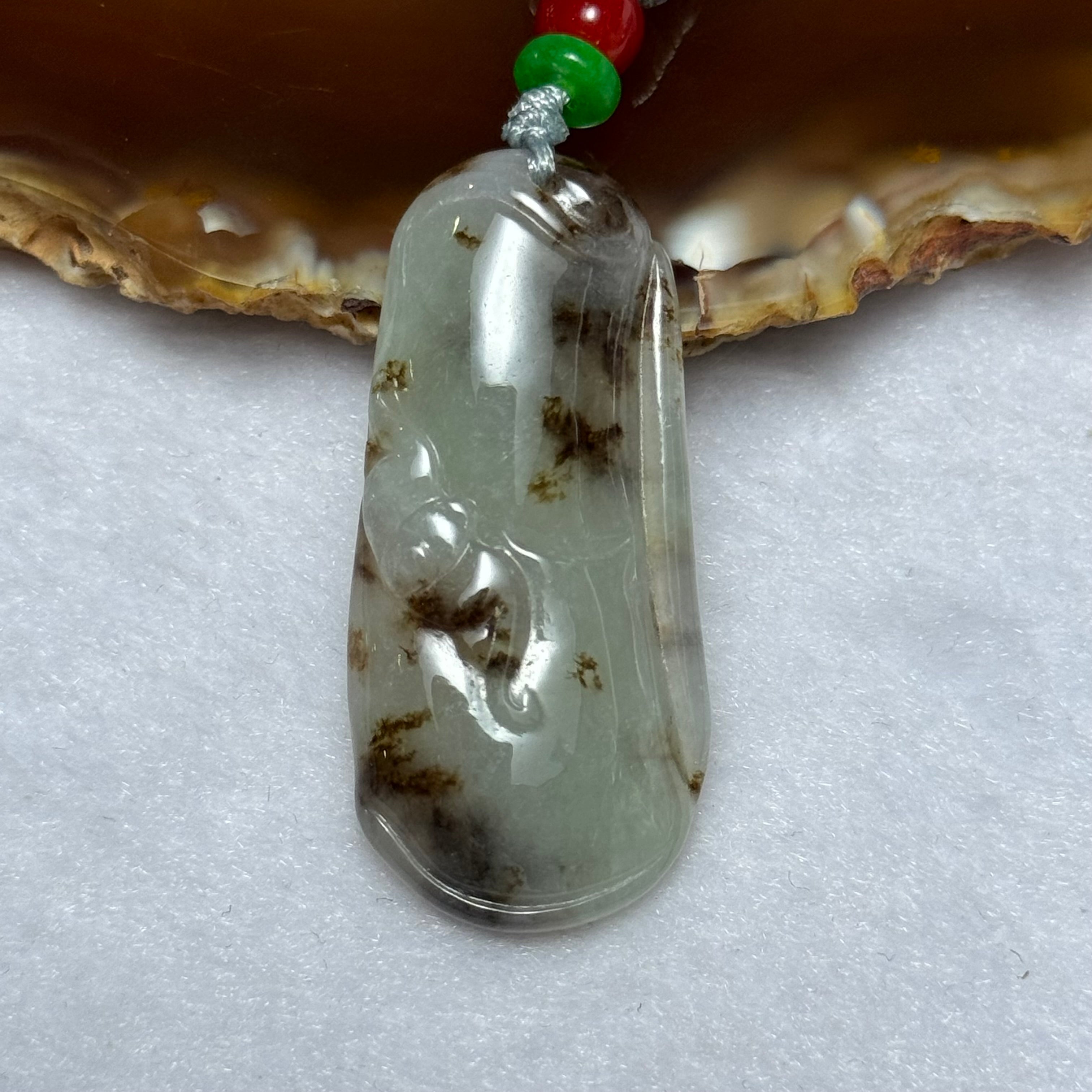 Certified Rare Type A Faint Green with Brown Piao Hua Jadeite Bamboo w