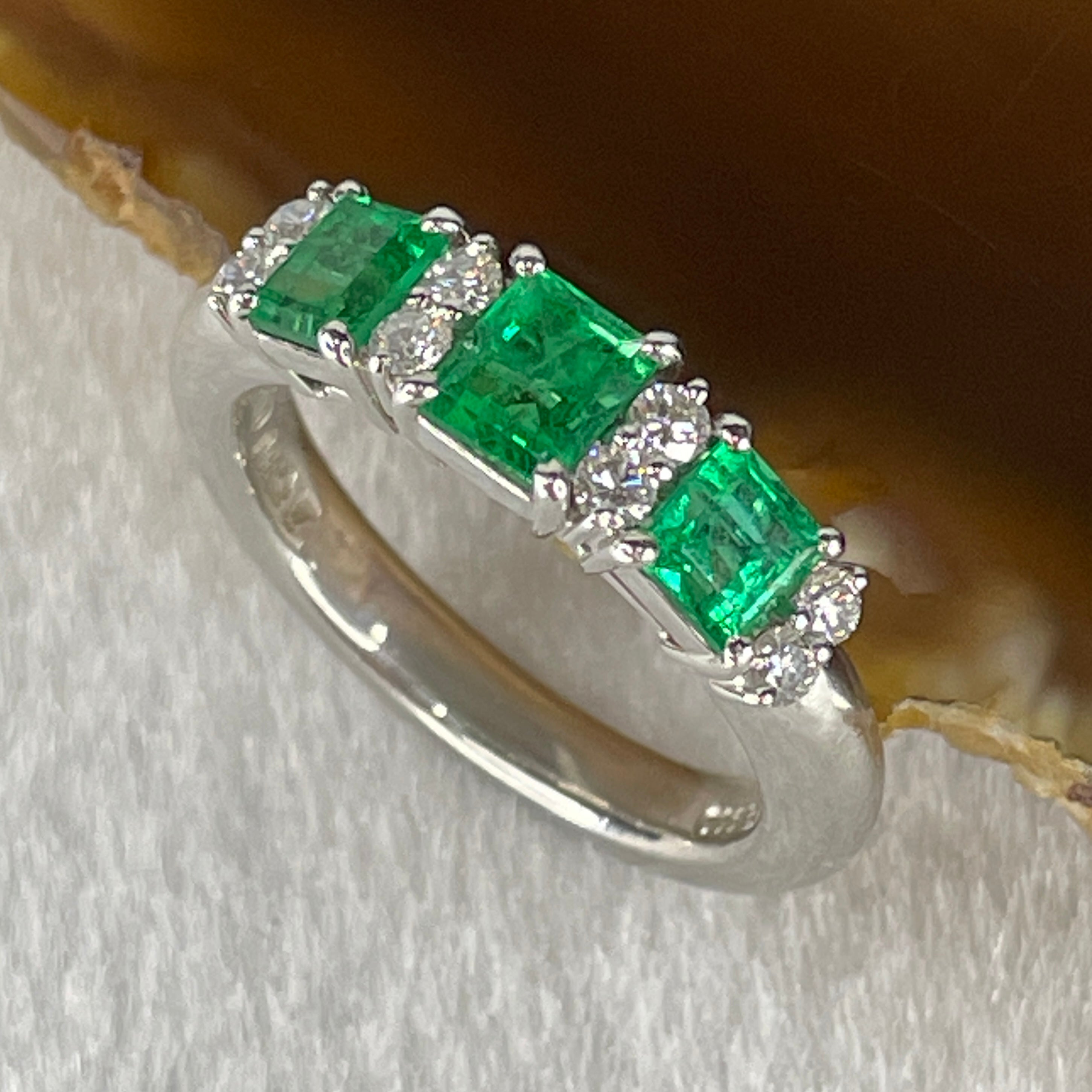 Natural Modified Square Shape Emeralds with Natural Diamonds in PT900