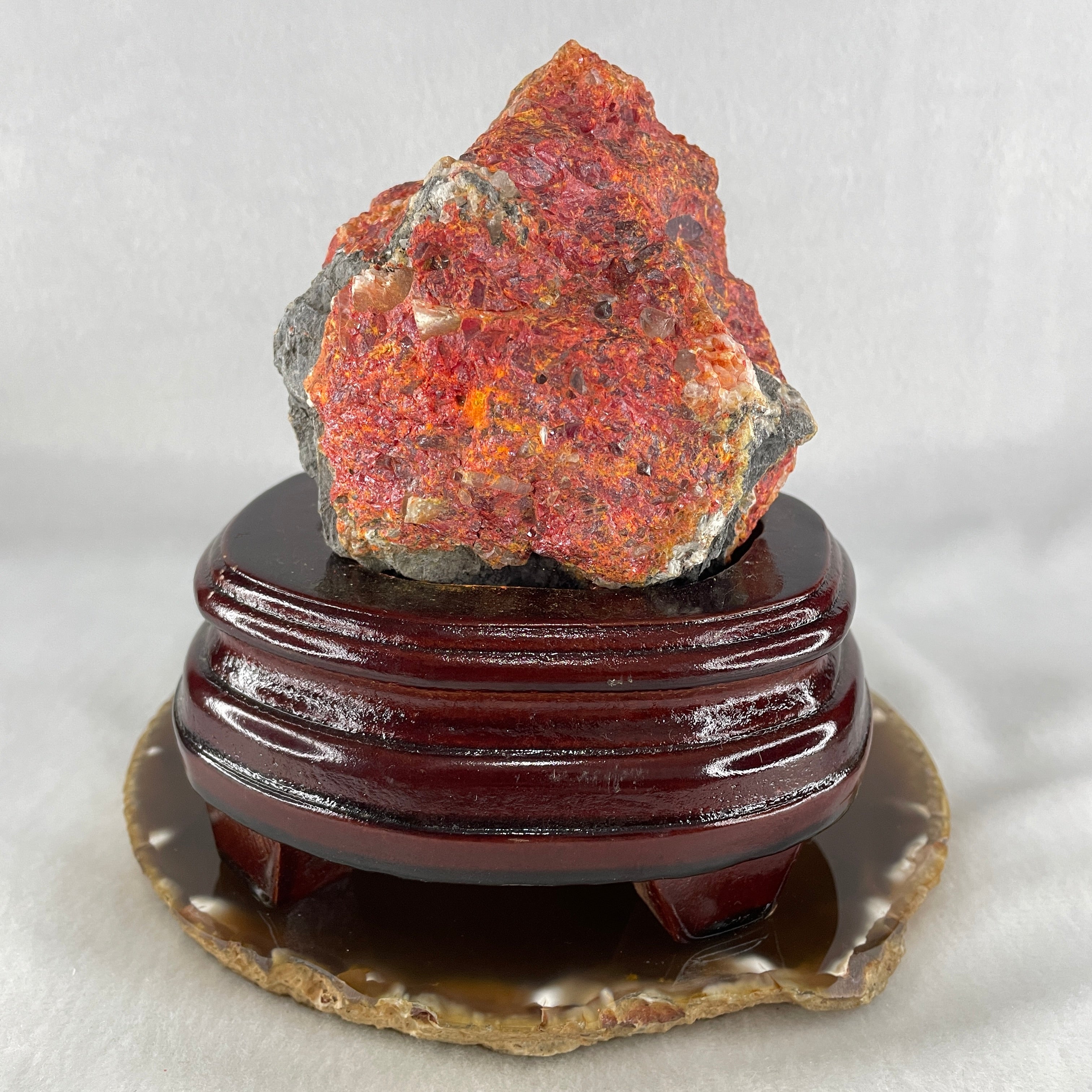 Natural Realgar Rough Display with Wooden Stand 760.9g 119.6 by 95.2 b