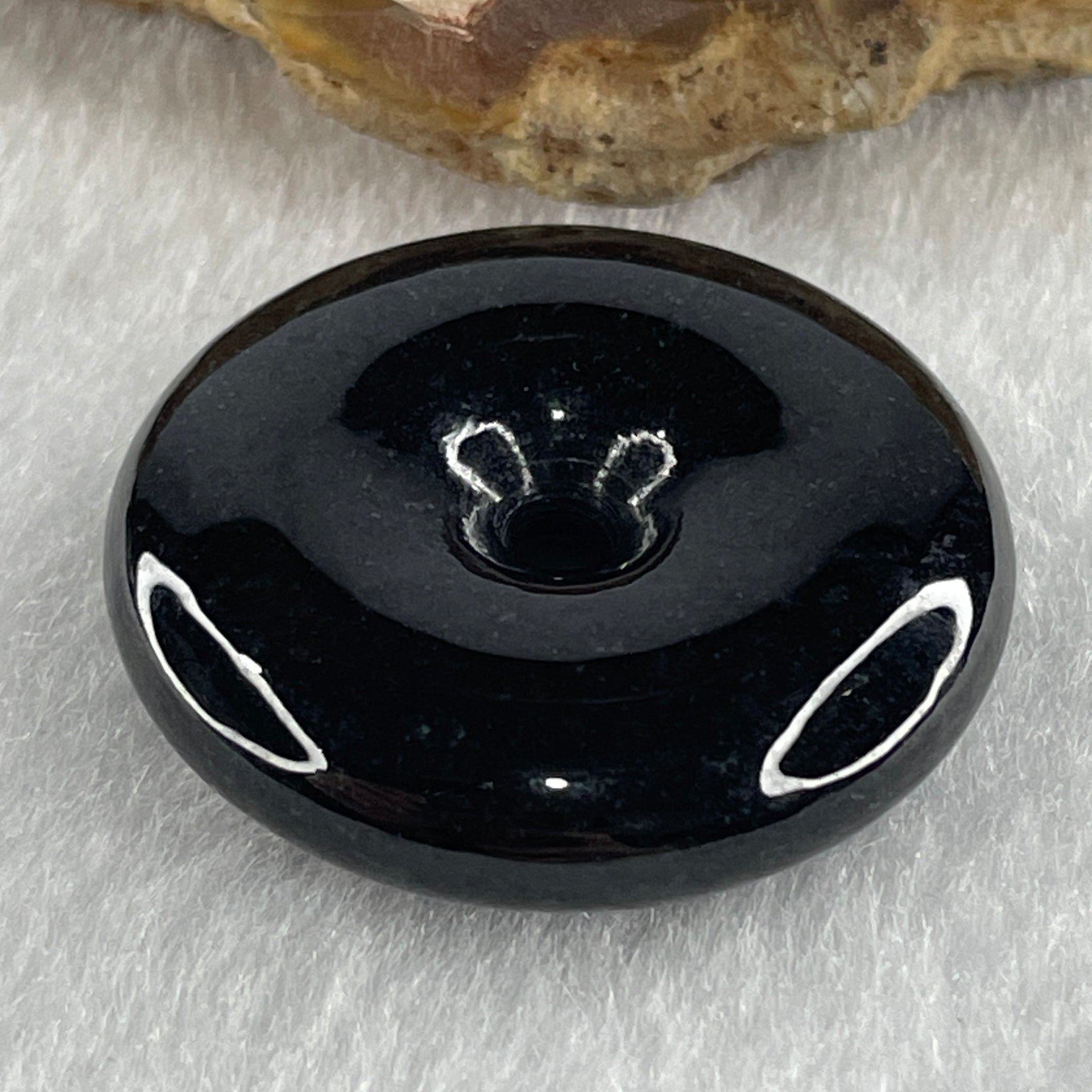 Type A Opaque Black Omphacite Jadeite Ping An Kou Donut Pendant 14.86g