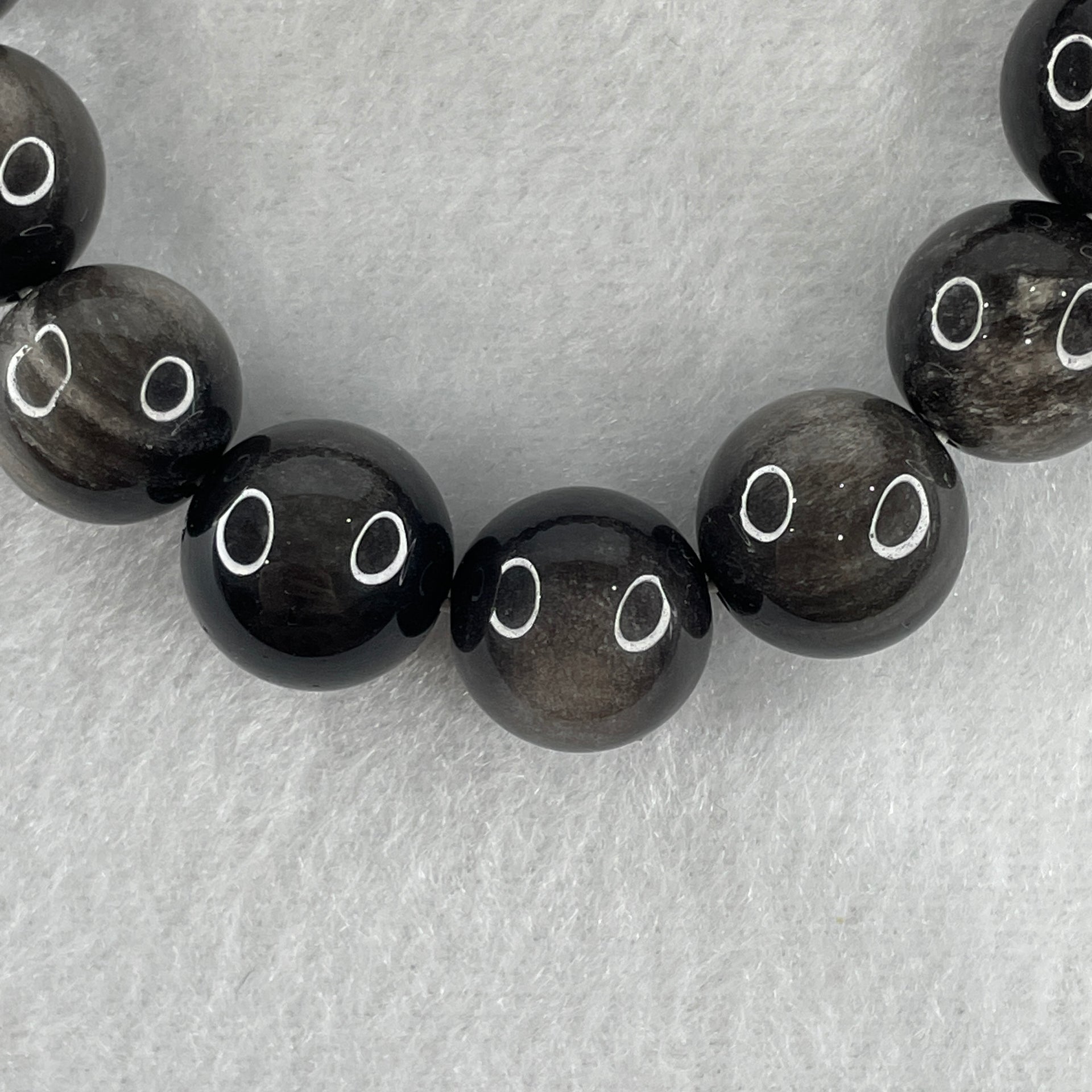Natural Black Osidian Beads Bracelet 54.68g 17cm 14.8mm 15 Beads