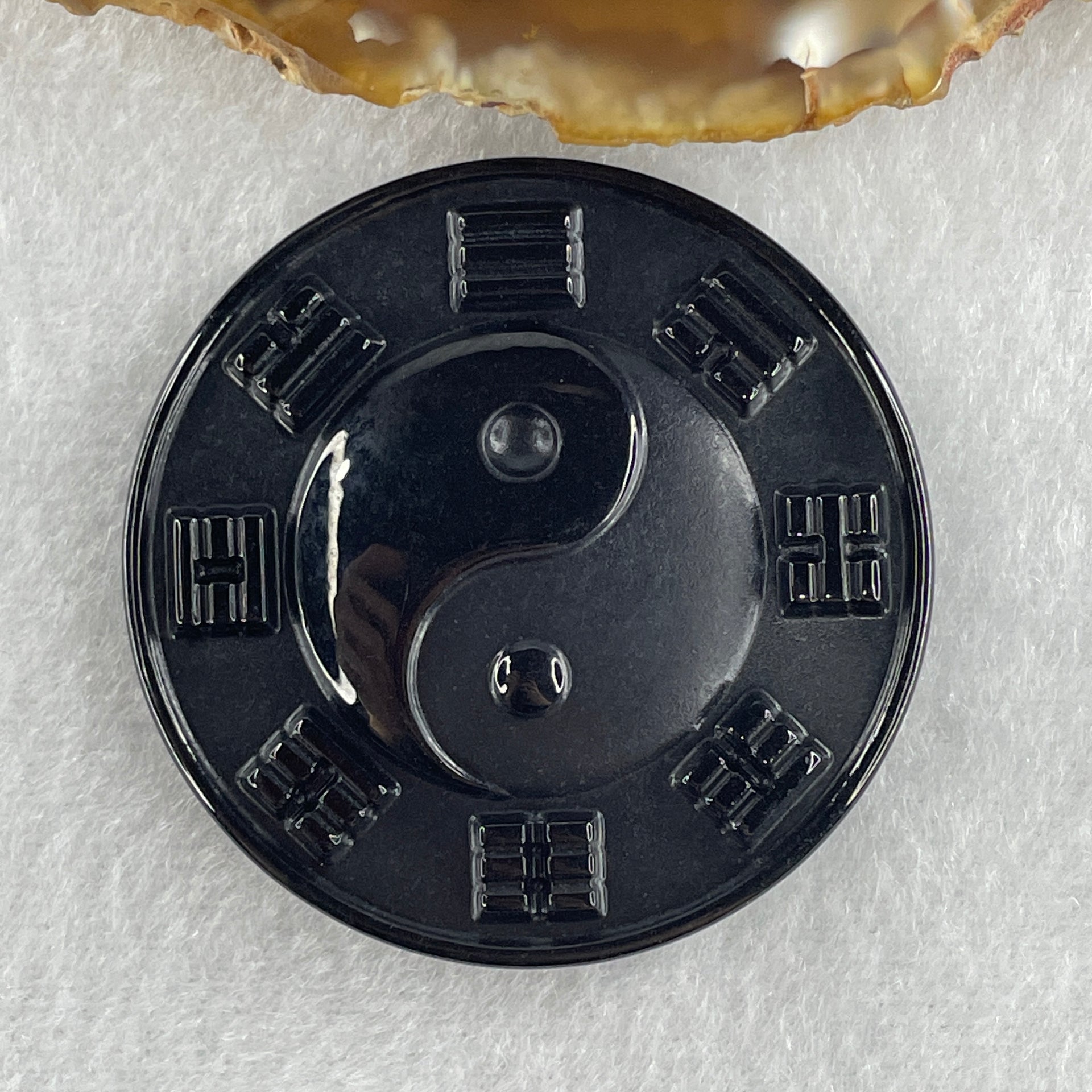 Type A Opaque Black Omphacite Jadeite Yin Yang Coin Pendant 35.80g 49.