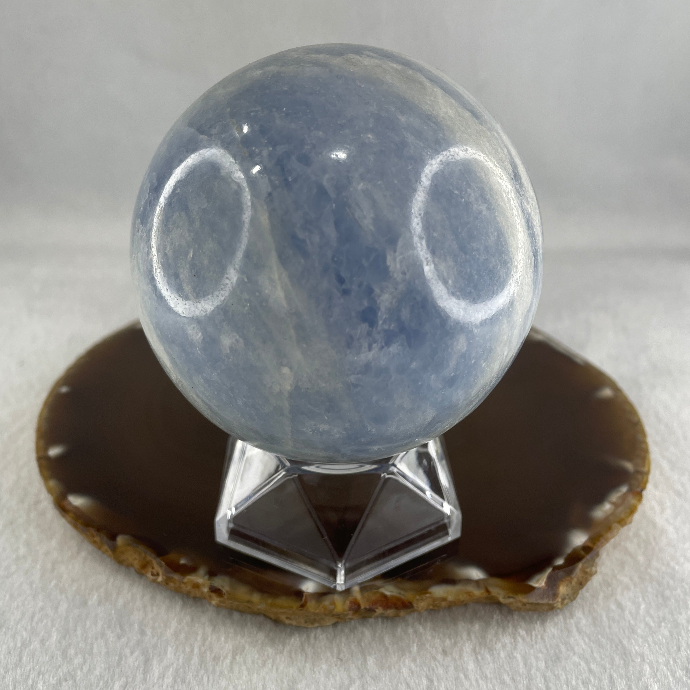 Natural Blue Calcite Ball with Clear Acrylic Display 662.31g 76.5 by 9