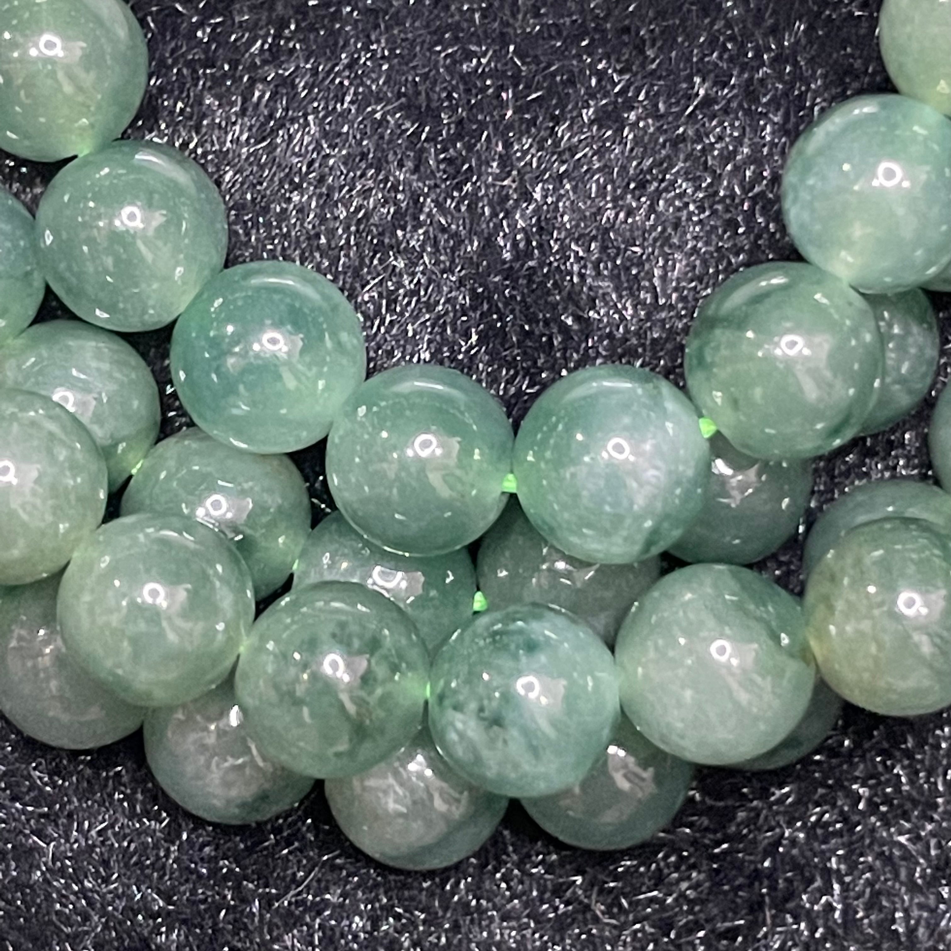 Type A Burmese Icy Dark Green Jade Jadeite Necklace - 65.09g 6.9mm/bead ...