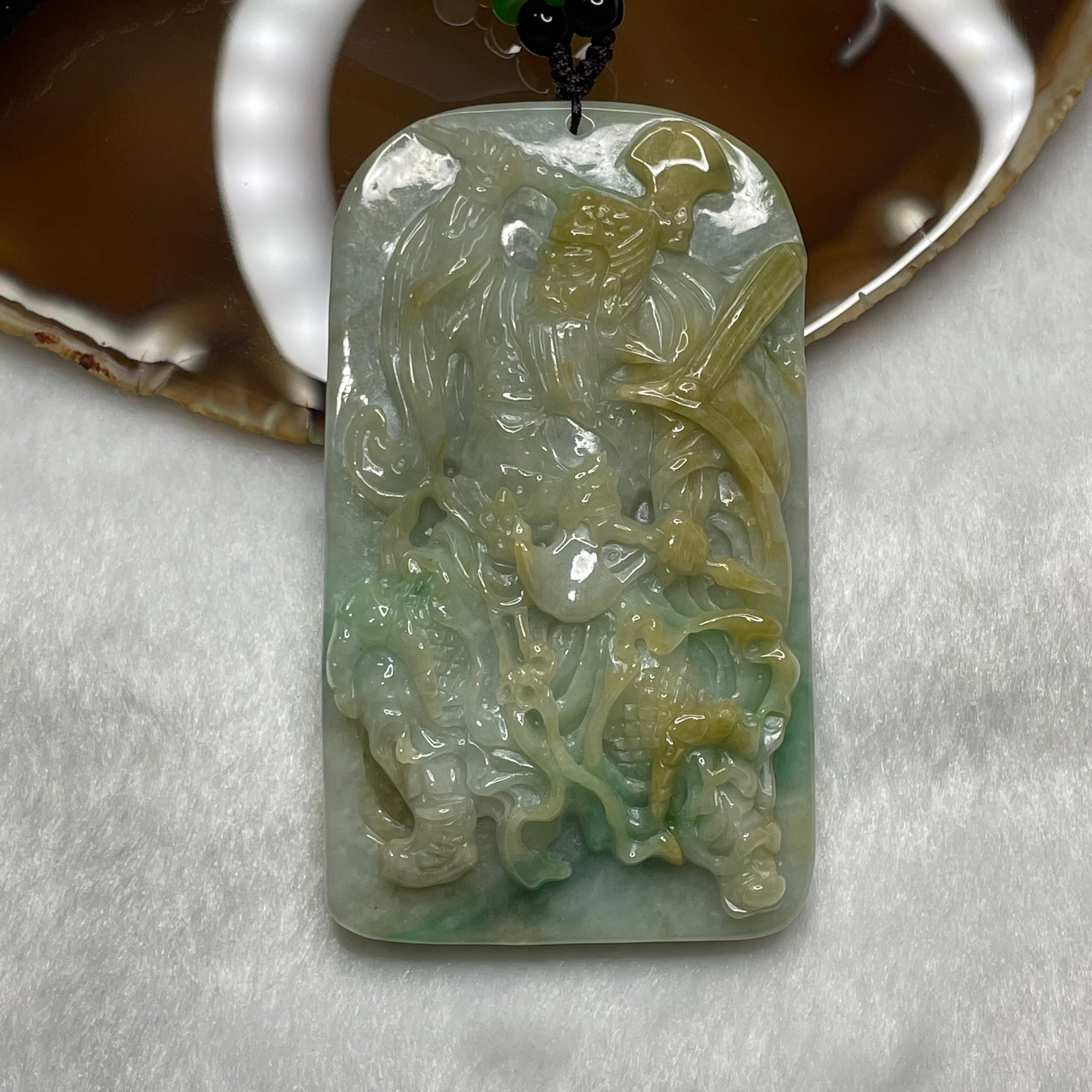 Rare Carving Type A Yellow & Green Jade Jadeite Menshen (门神) 130.5g 84