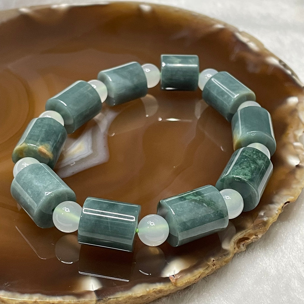 Type A Blueish Green Lu Lu Tong Barrel Jade Jadeite Bracelet 63.54g 12 ...