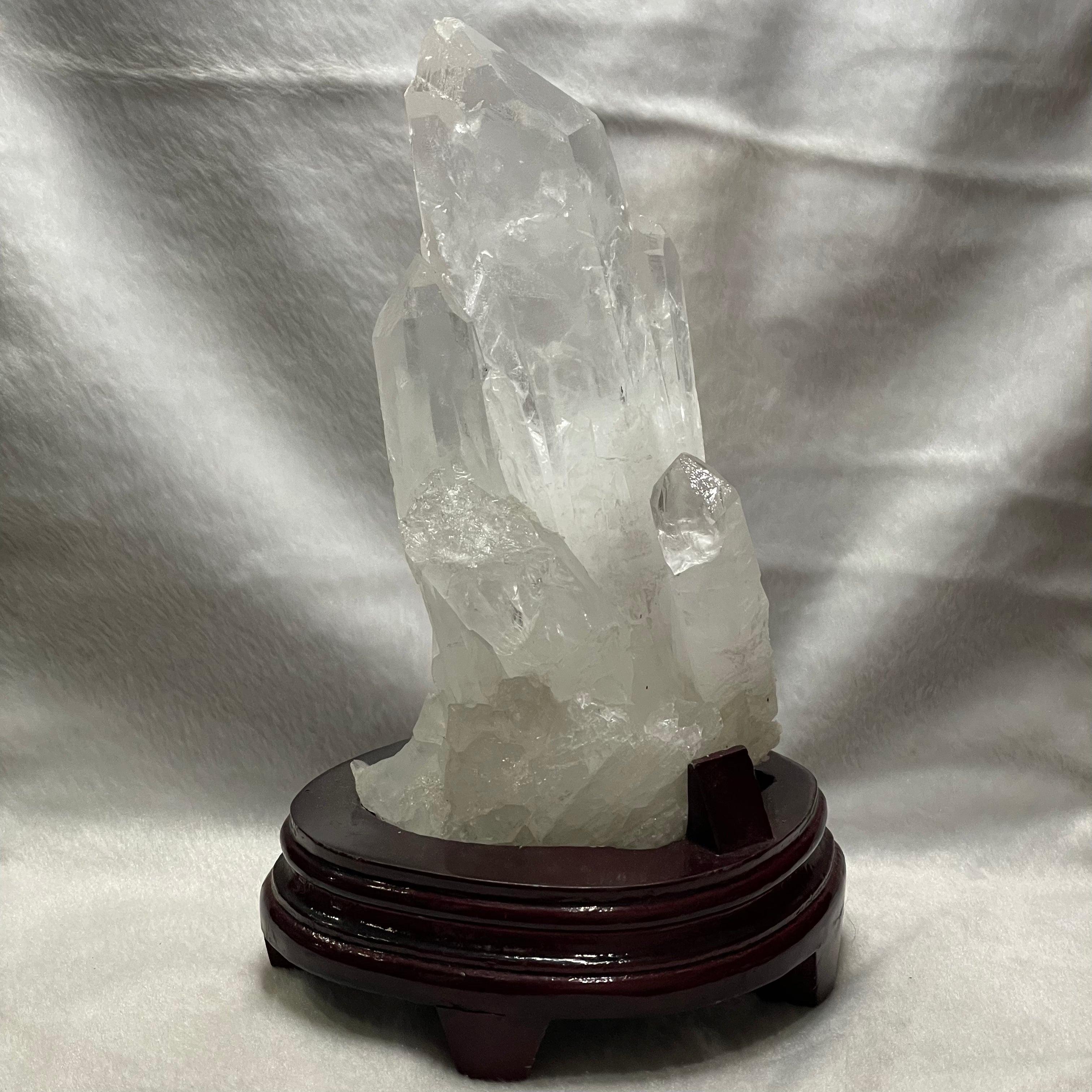 Natural Clear Quartz Crystal Display with Wooden Stand - Crystal - 168